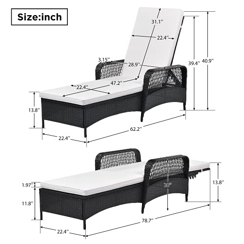 QWEZXCMI Patio Chaise Lounges, Outdoor Garden Pool PE Rattan Wicker Reclining Chaise with Cushion and Armrest, Wicker Sun Lounger with Adjustable Backrest,1pc