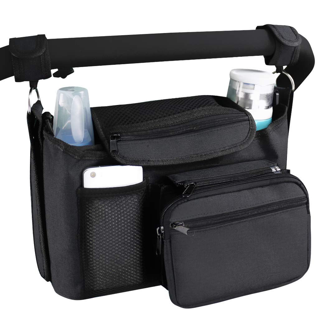 VIMUKUN Stroller Organizer Non-Slip Stroller Cup Holder Baby Travel Accessories - Stroller Accessory for Smart Parents with Shoulder Strap, Compatible with Uppababy, BOB, Baby Jogger (Black)