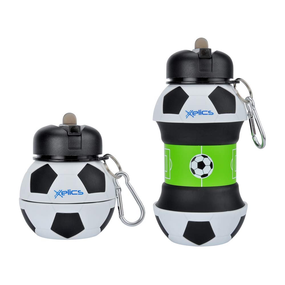 Xelics Kids Sports Water Bottle Collapsible Soccer Ball Shaped Design Reusable Drinking Cup Leak Proof Shockproof Squeezable Compact Excellent Gift Develop Children's Sports Interest 550ml/19 oz
