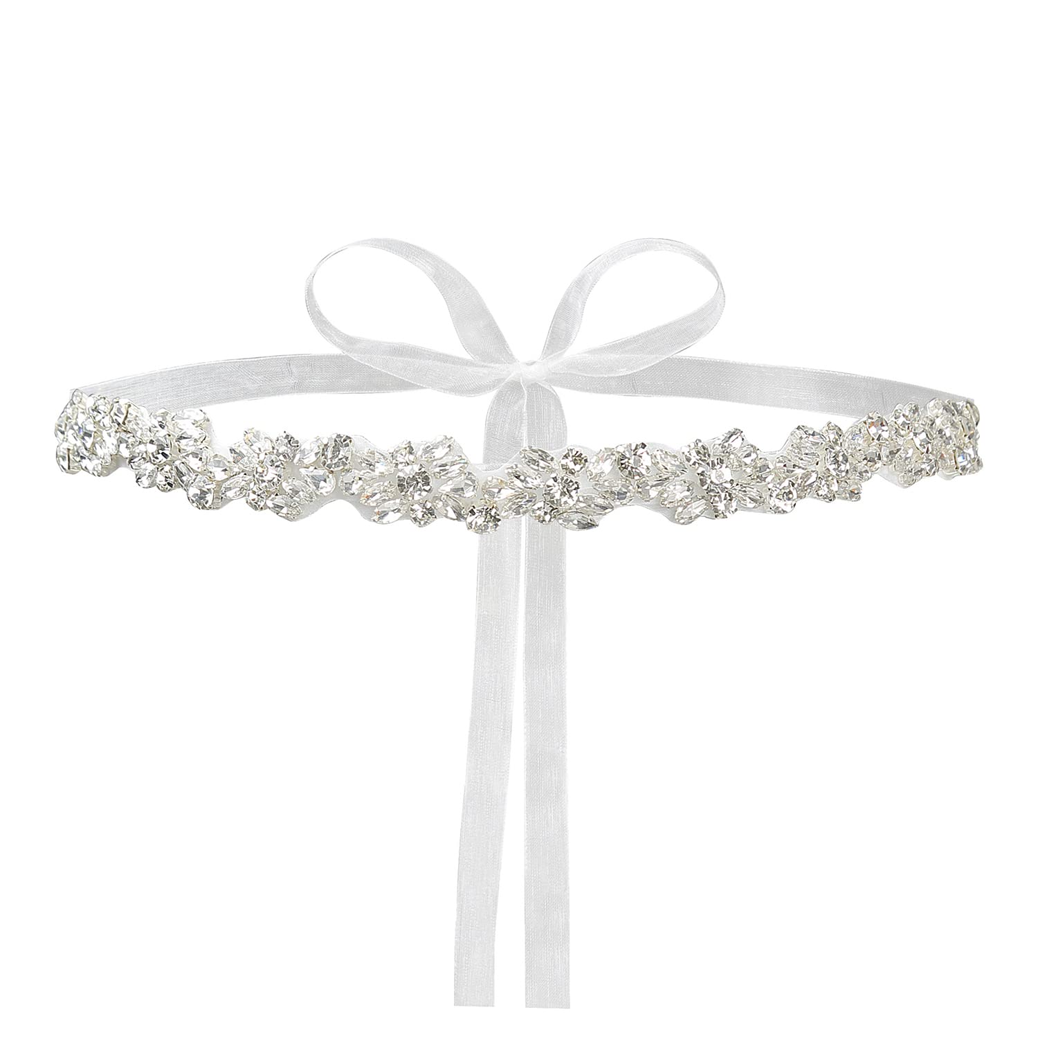 WEZTEZ Crystal Bridal Belt Handmade Wedding Sash with Rhinestones Pearls Belt for Bridal Gowns (Silver-Organza White)