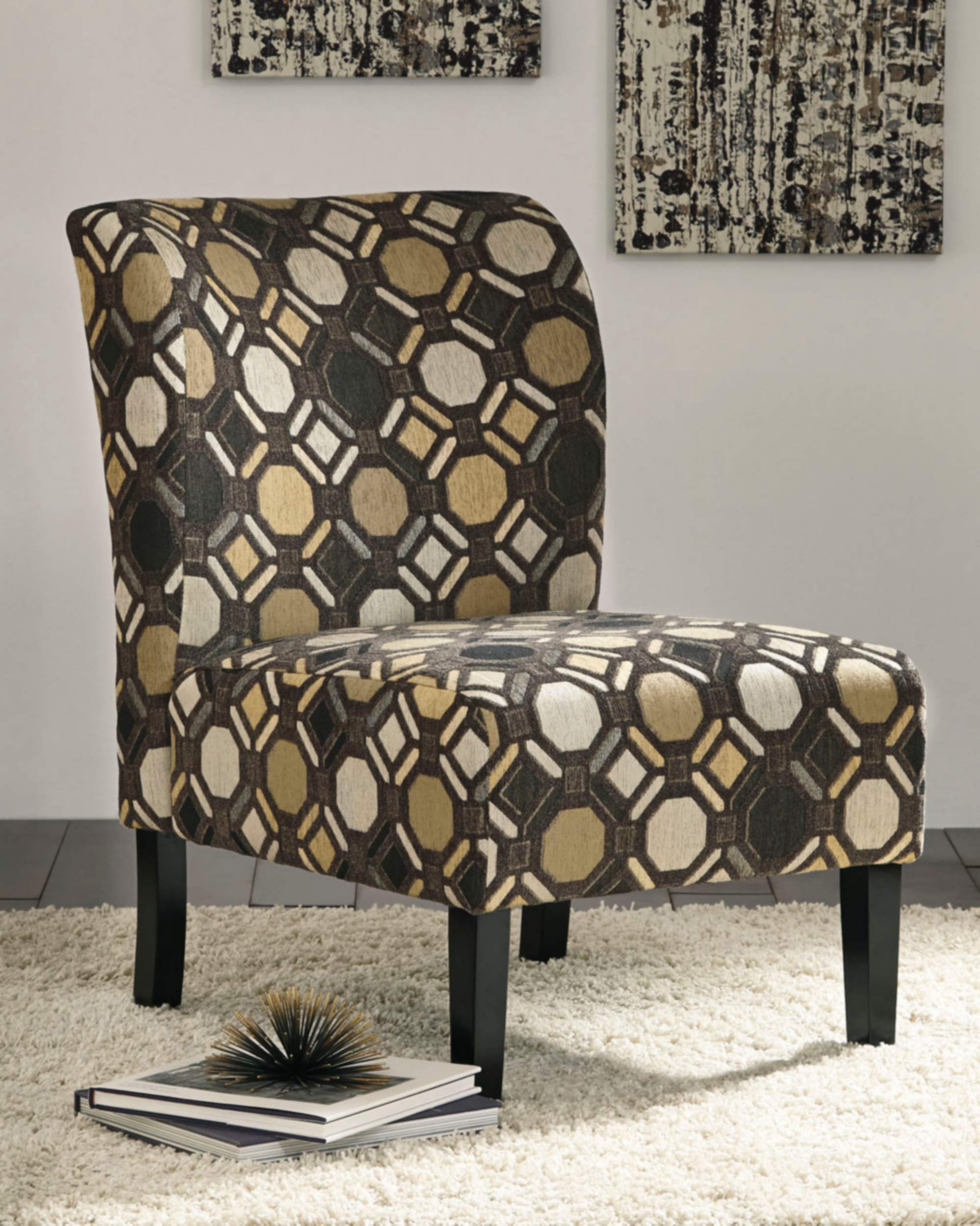 Signature Design by Ashley Tibbee Geometric Print Modern Armless Accent Chair, Brown & Beige