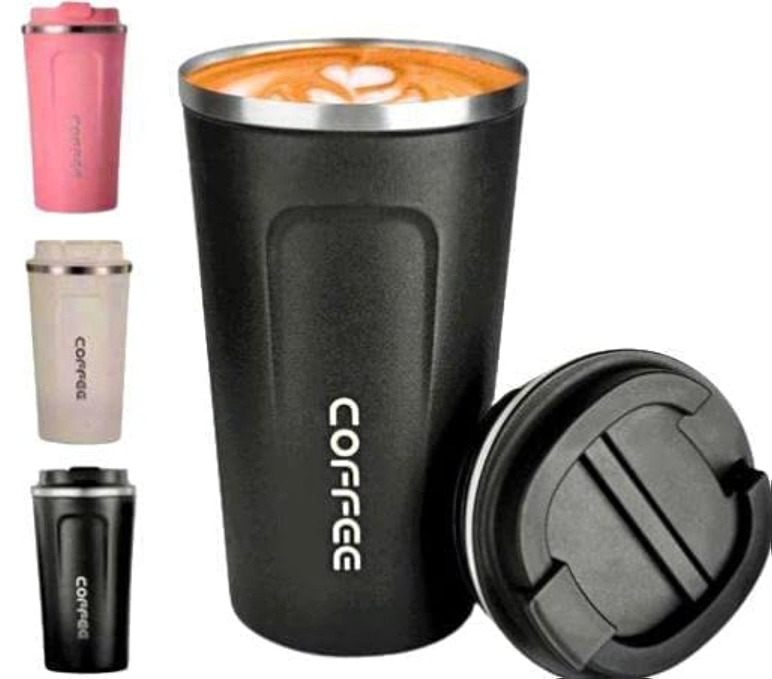 XENDER WORLD Coffee Travel Mug, 17 oz Insulated Tumbler Leakproof Lid Thermal Vaccum Mug Stainless Steel Double Wall Reusable Cup For Hot Cold Tea Drinks In Car Camping (Black)