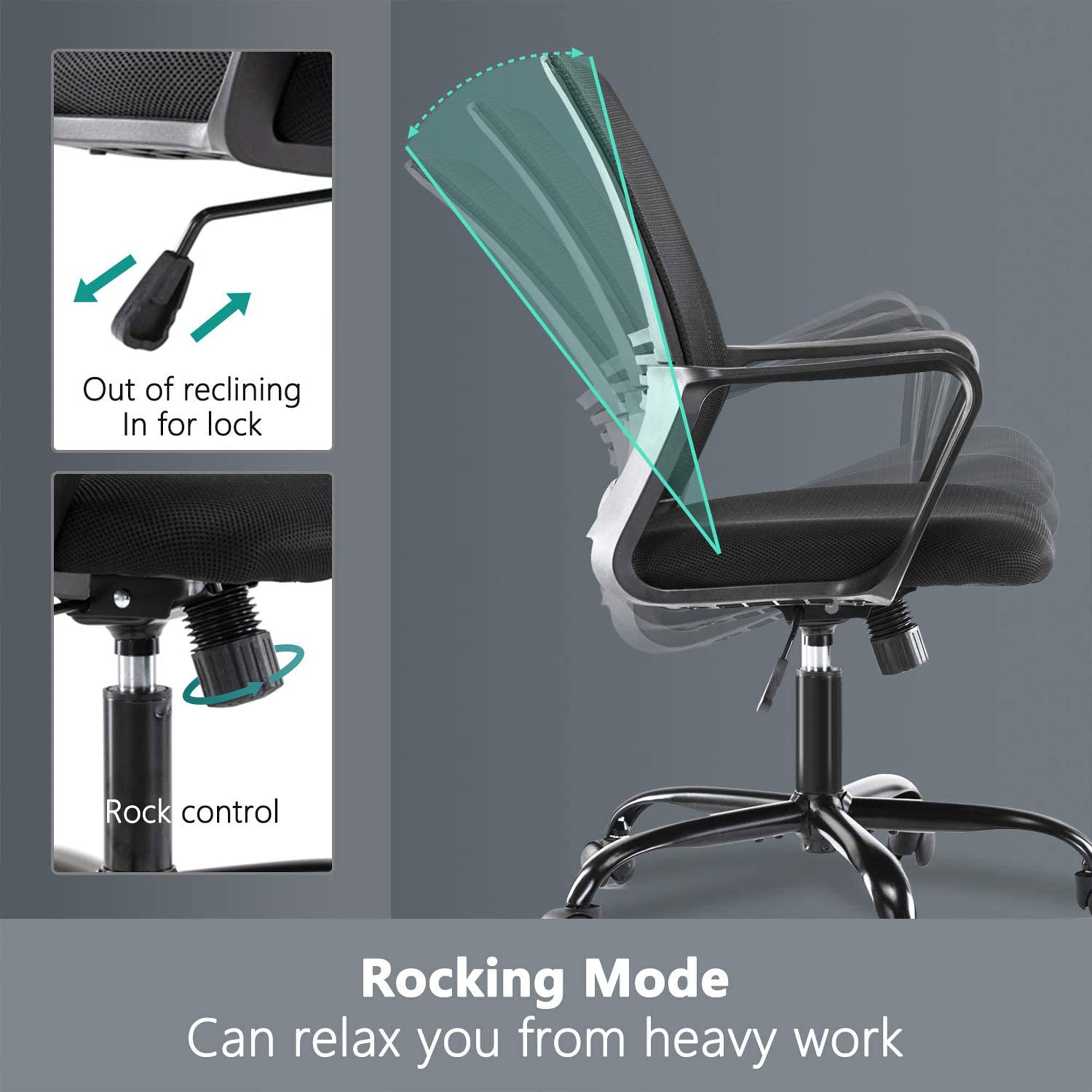 Smugdesk Ergonomic Mid Back Breathable Mesh Swivel Desk Chair with Adjustable Height and Lumbar Support Armrest for Home, Office, and Study, Black