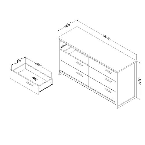 South Shore Tao 6-Drawer Double Dresser, Natural Walnut