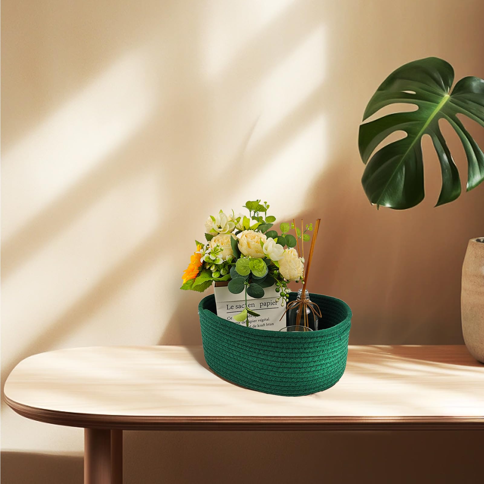 Storage Baskets, Basket Organizer And Shelf Basket, Toy Basket, Small Basket With Handle, Open Storage Box, Green 13x8.66x5.11 Inches(3PCS)