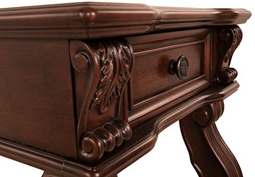 Signature Design by Ashley Alymere Traditional Square End Table, Hand-Finished with 1 Storage Drawer, Dark Brown