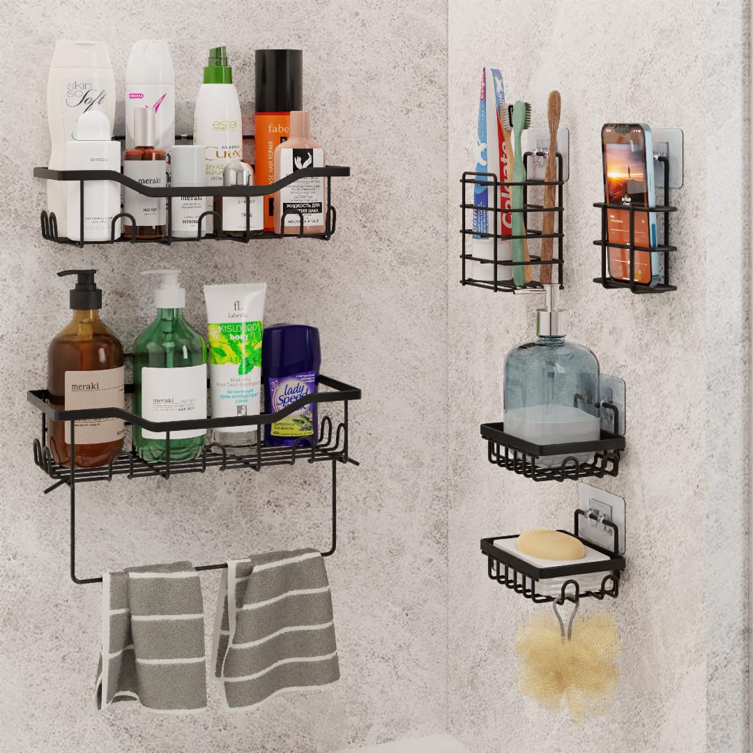 Shower Caddy Hanging Organizer | Adhesive Storage Shelf for Bathroom Accessories | Bathroom Counter Organizer | Shower Organizer Adhesive | Hanging Shower Rack with Storage Shelf and Phone Holder