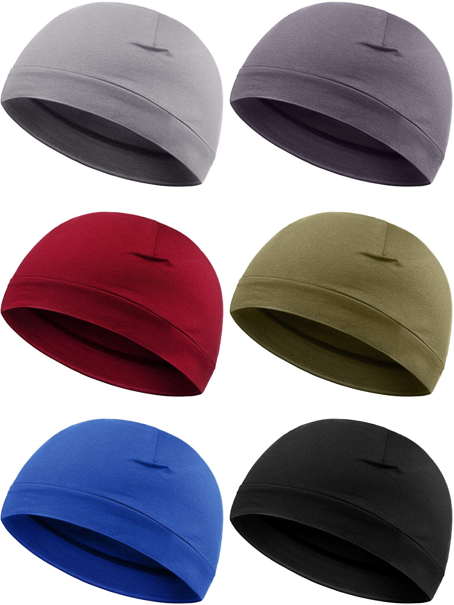 Syhood 6 Pieces Men Skull Caps Cotton Beanies Sleep Hats Multifunctional Helmet Liner Cap for Men and Women (Vintage Colors)