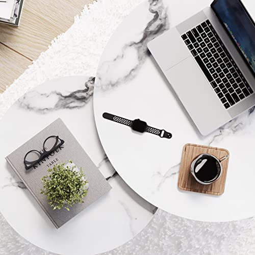 Smuxee White Nesting Coffee Table Set of 2, 31.5" Round Coffee Table Wooden Marble Pattern with Adjustable Non-Slip Feet, Industrial End Table for Living Room Bedroom Balcony