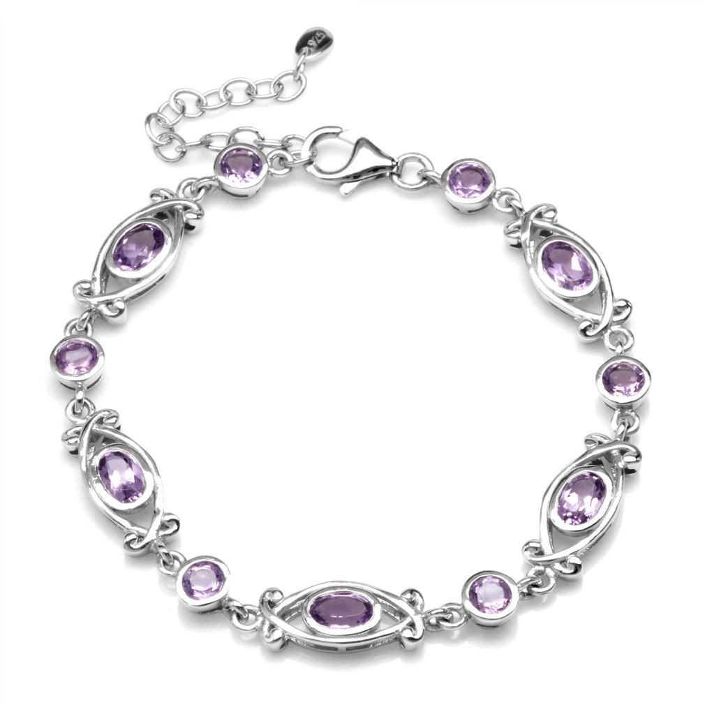 Silvershake 4.37ct. Natural Amethyst White Gold Plated 925 Sterling Silver Victorian Style 6.5 to 8 Inch Adjustable Bracelet
