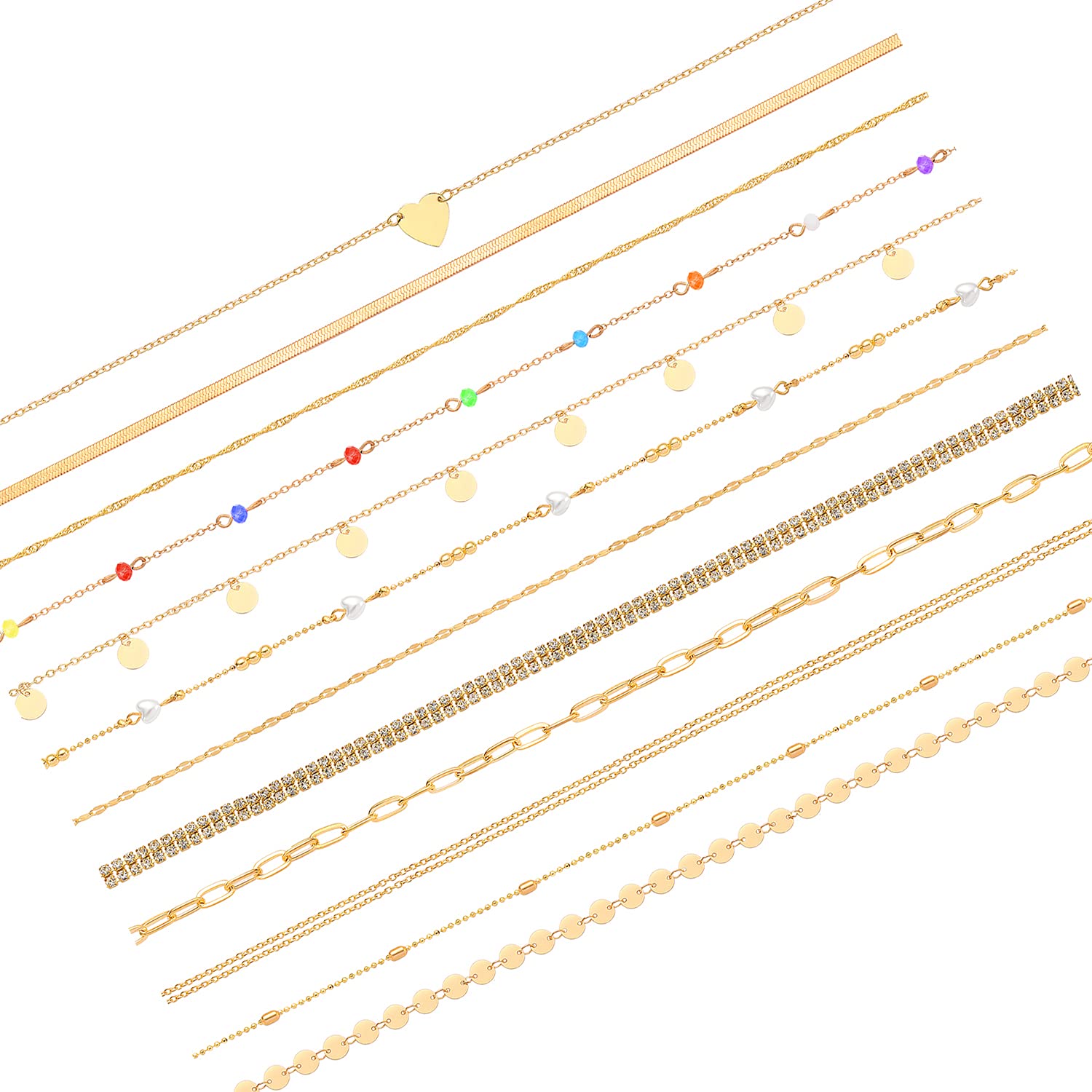 WFYOU 12Pcs Beach Bikini Belly Chain Jewelry for Women Rhinestone Beads Waist Chain Sexy Gold Body Chain Jewelry for Summer
