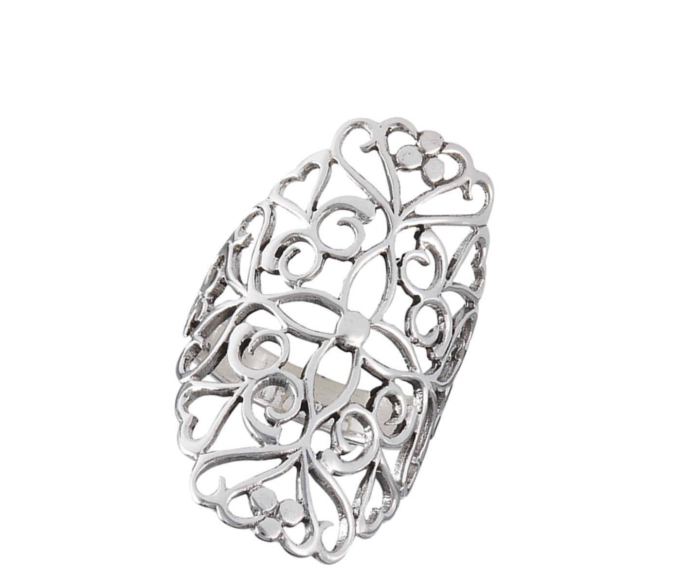 Wide Filigree Cross Heart Cutout Ring New .925 Sterling Silver Band Size 7