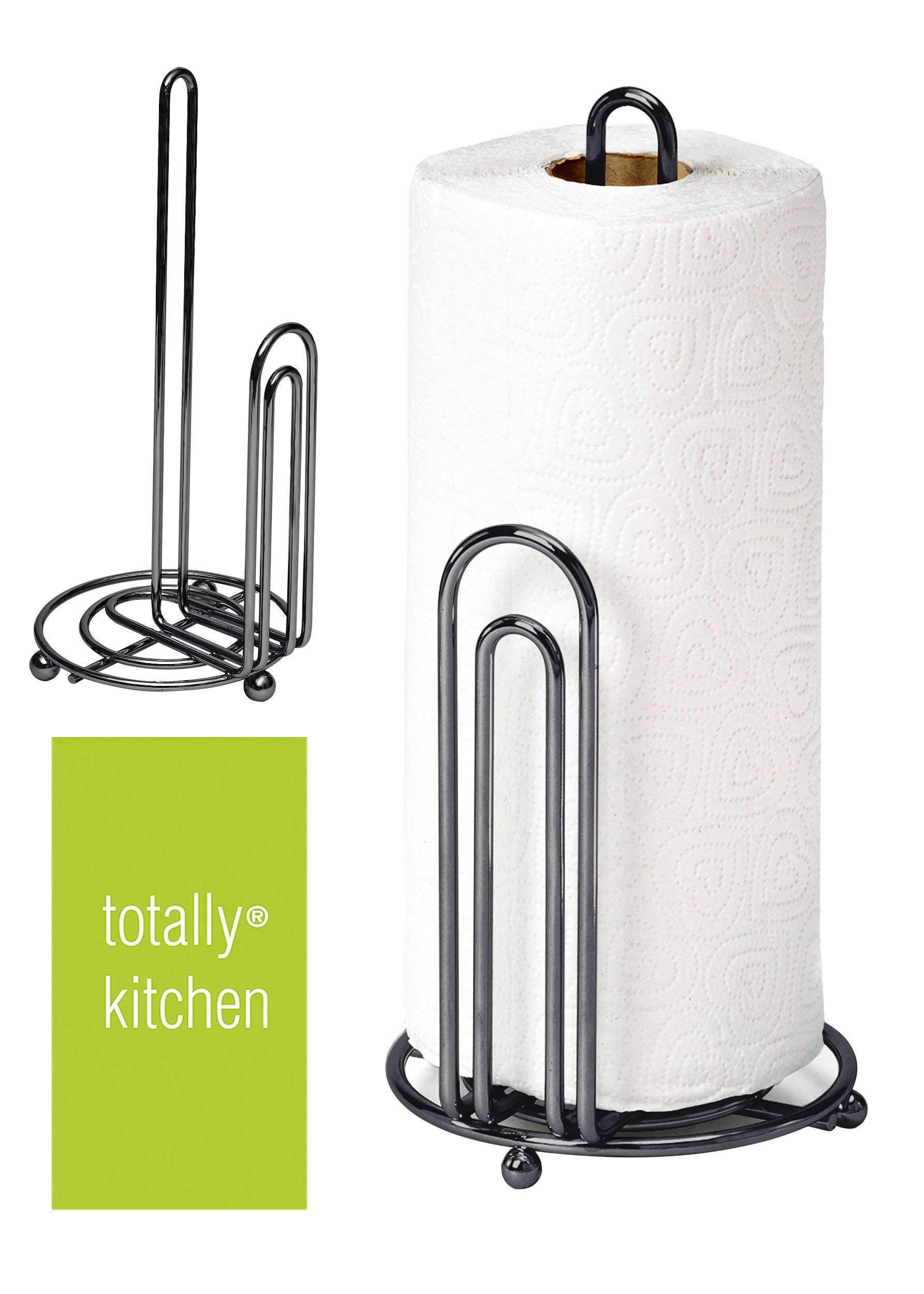 Totally Kitchen Paper Towel Holder | Simple Tear Standing Paper Towel Dispenser | Heavy Duty Metal Construction | Fits Rolls | Gun Metal
