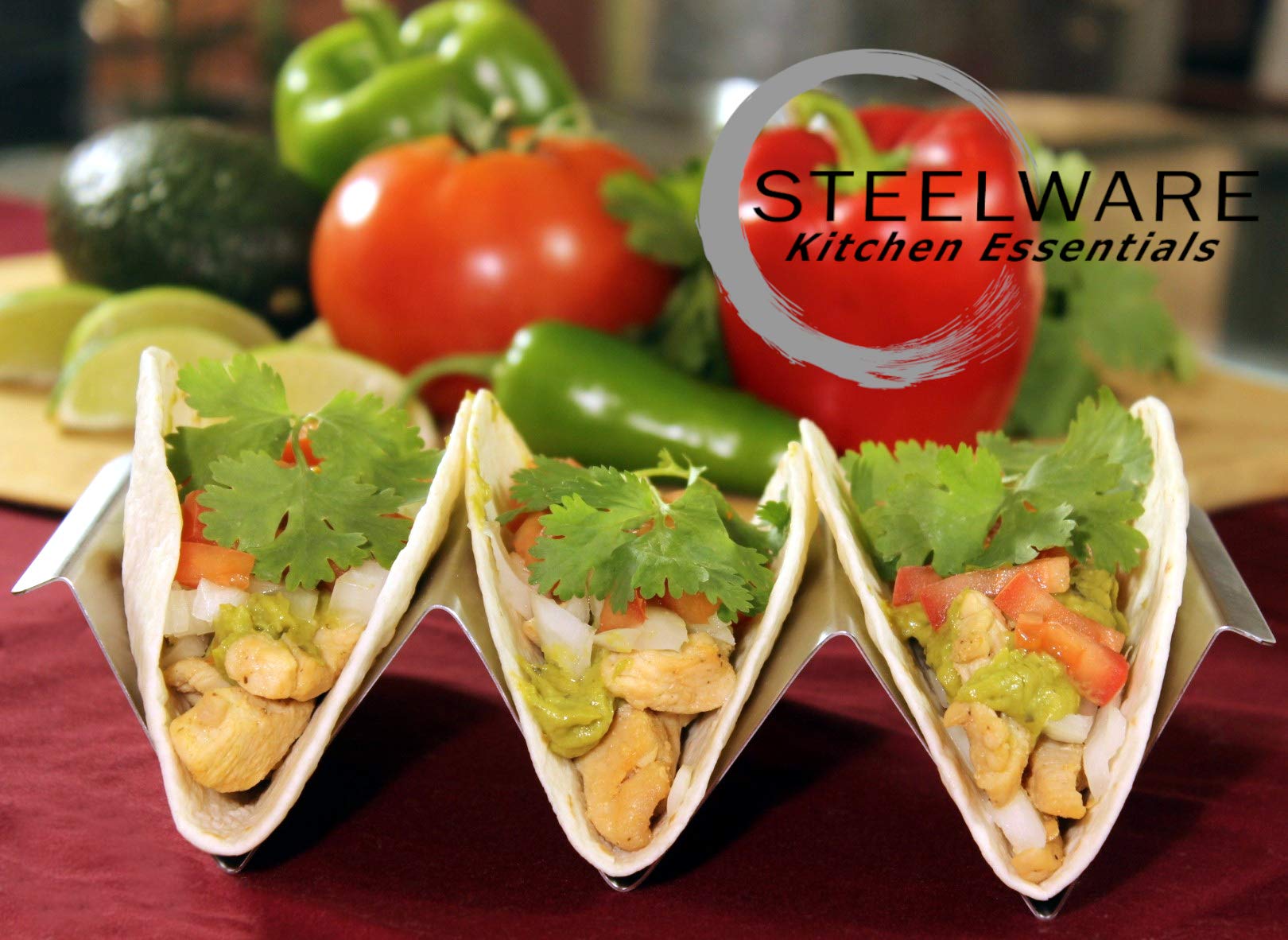 Stainless Steel Taco Holder Stand Set of 4 | Holds 3 Tacos Each | Oven, Dishwasher and Grill Safe.