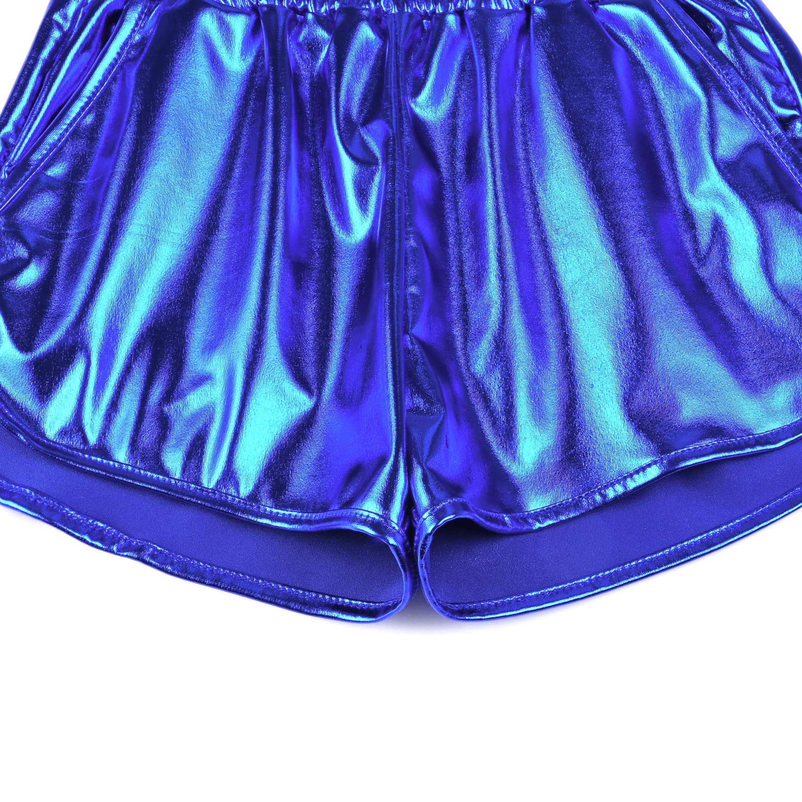 Shiny Blue Shorts Girls Metallic Shorts Sparkly Shiny Hot Pants Size 8 10 Dance Bottoms