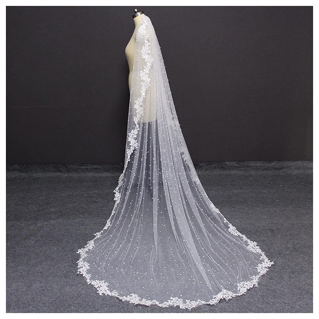 Ts Pearls Wedding Veil, with Lace Appliques Edge 2.5 Meters Long Bridal Veil, with Comb 250CM Veil for Bride (Color : White, Item Length : 250cm)