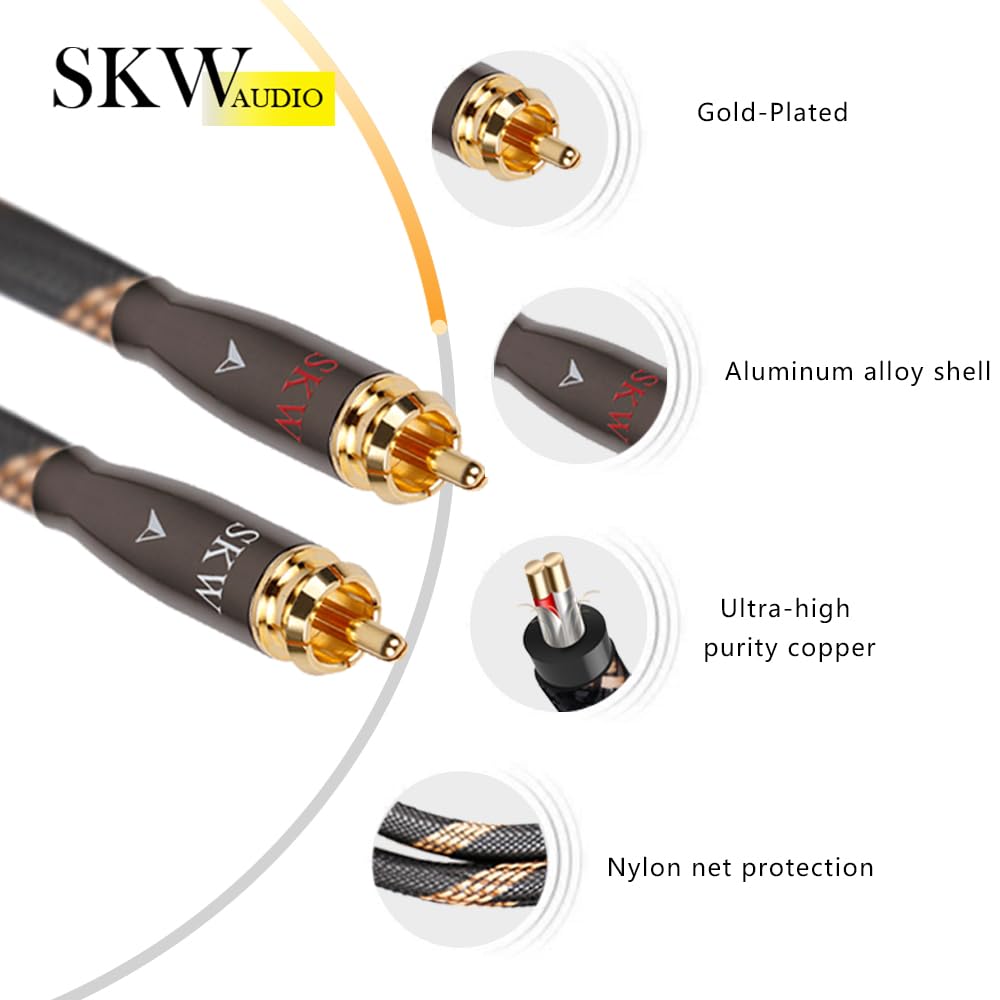 SKW Audiophiles RCA Cable 2RCA Male to 2RCA Male HiFi System Interconnect Cable with Diameter 7mm (1.64ft/0.5M, Black, Nylon)