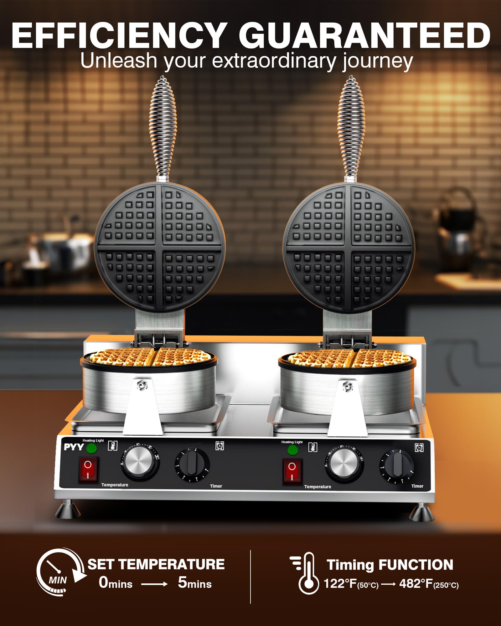 PYY Double Waffle Maker Commercial Waffle Machine Large Stainless Steel Waffle Oven PancakeSilver Non-stick Electric Chaffle Maker for Restaurant Party Food Stall