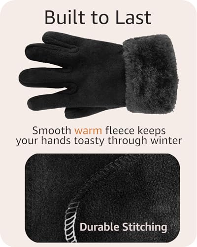 Women's Warm Fleece Hat Scarf and Glove Matching Set - Fur Trim Gift Set