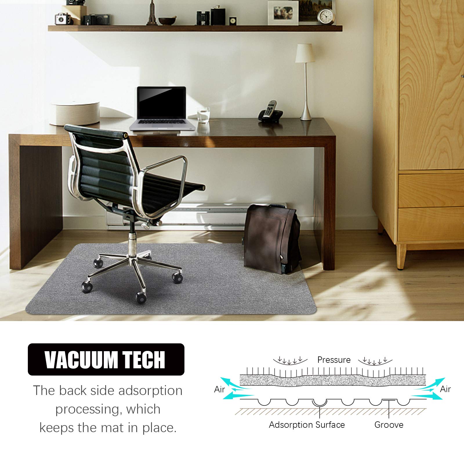 Vicwe Office Chair Mat, 1/6" Thick 48" x 36" Multi-Purpose Low Pile Desk Chair Mat for Hardwood Floor Only, Upgraded Version (Light Gray, 36"x48")