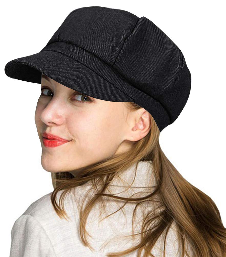 WETOO Women Washed Denim Newsboy Cap Beret Cap Bakerboy Hat Paper Boy Hat