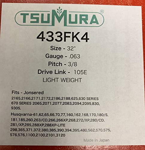 Tsumura 32" Light Weight Guide Bar 3/8-063-105DL Compatible with Makita Compatible with Husqvarna Jon 323RNDD009