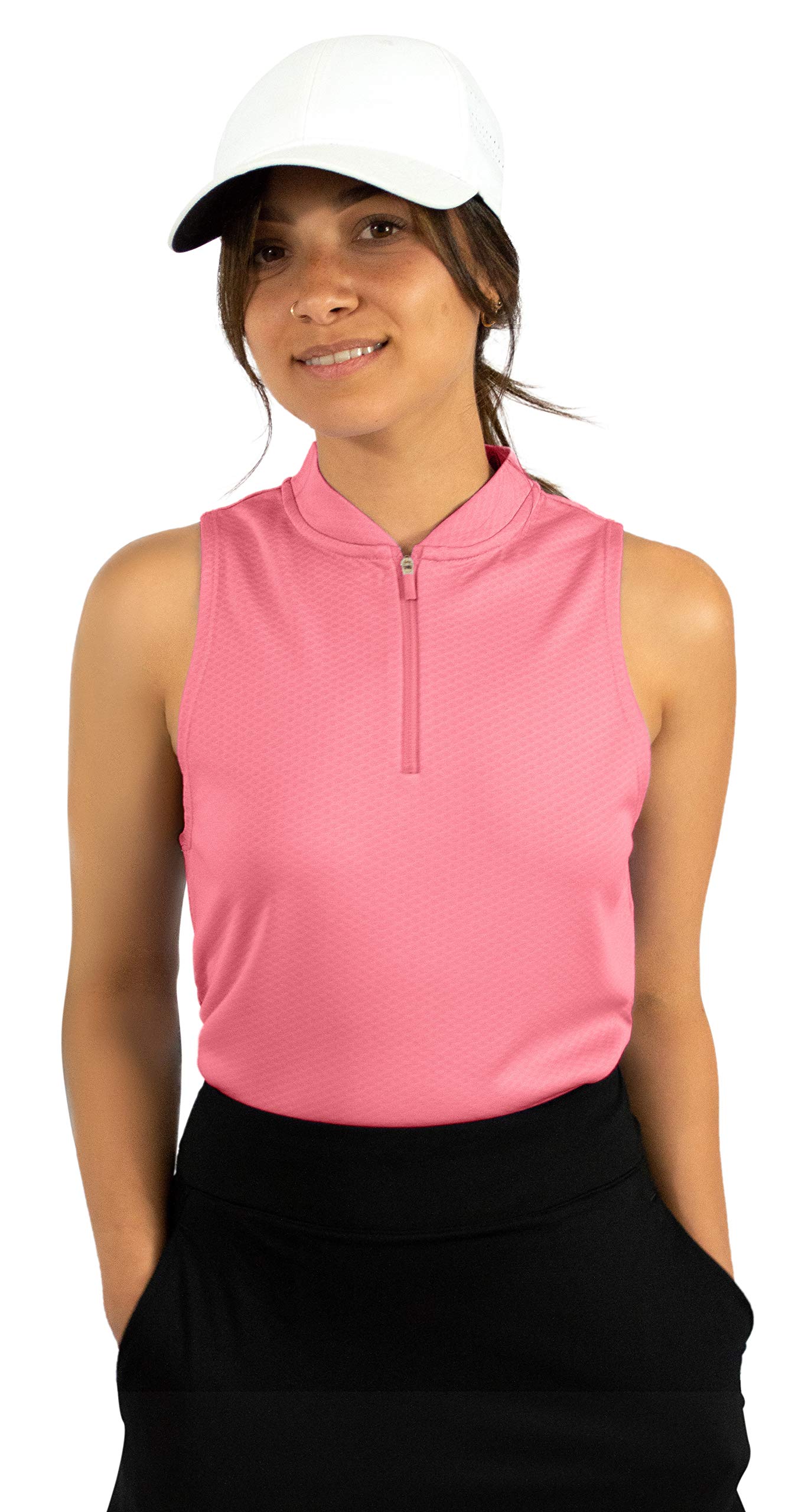 Three Sixty Six Womens Sleeveless Collarless Golf Polo Shirt with Zipper - Quick Dry Tank Tops for Women Coral