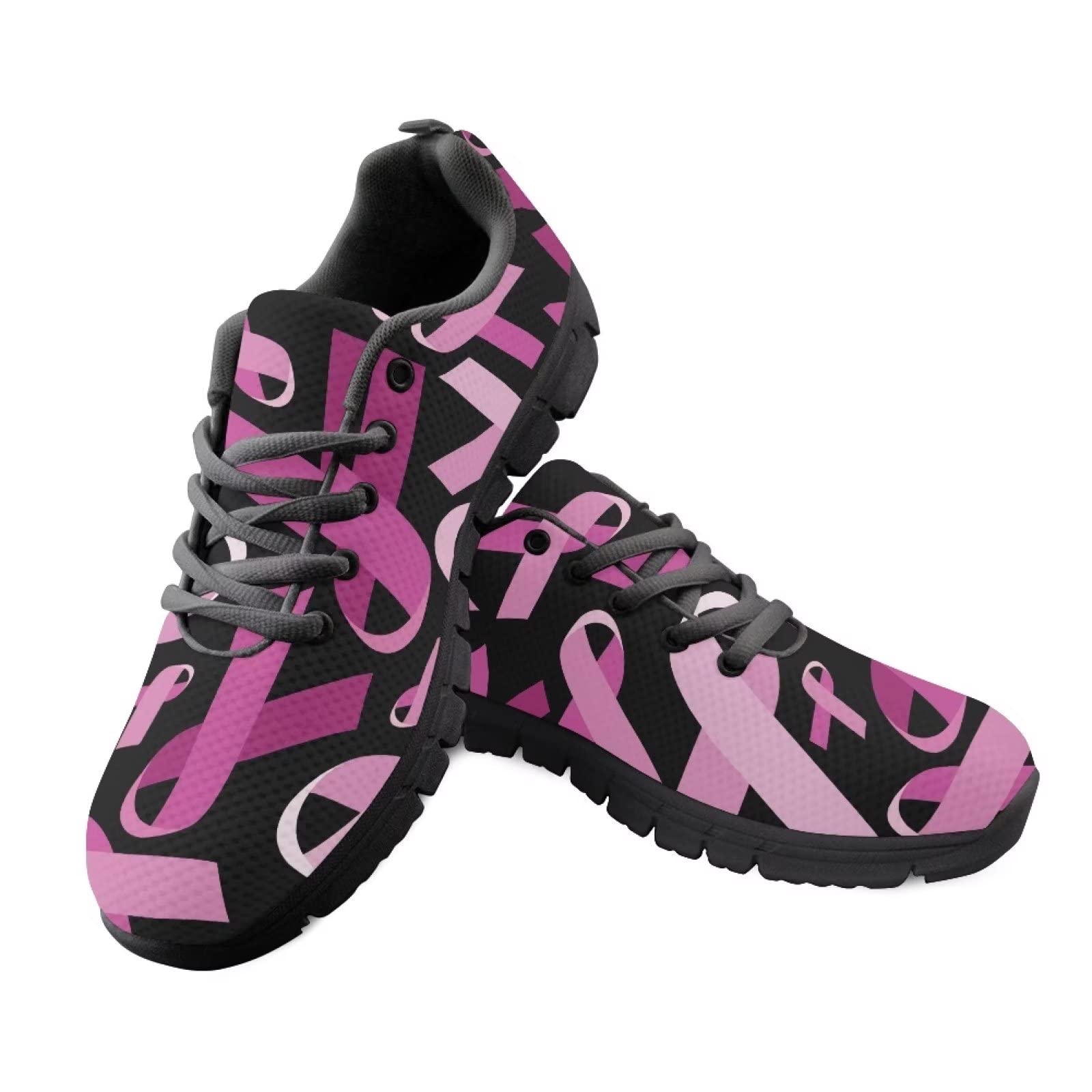 Yzaoxia Breast Cancer Shoes for Women Pink Ribbon Tennis Shoes Size 8.5 Lightweight Breathable Running Sneakers Comfortable Walking Shoes Casual Flat