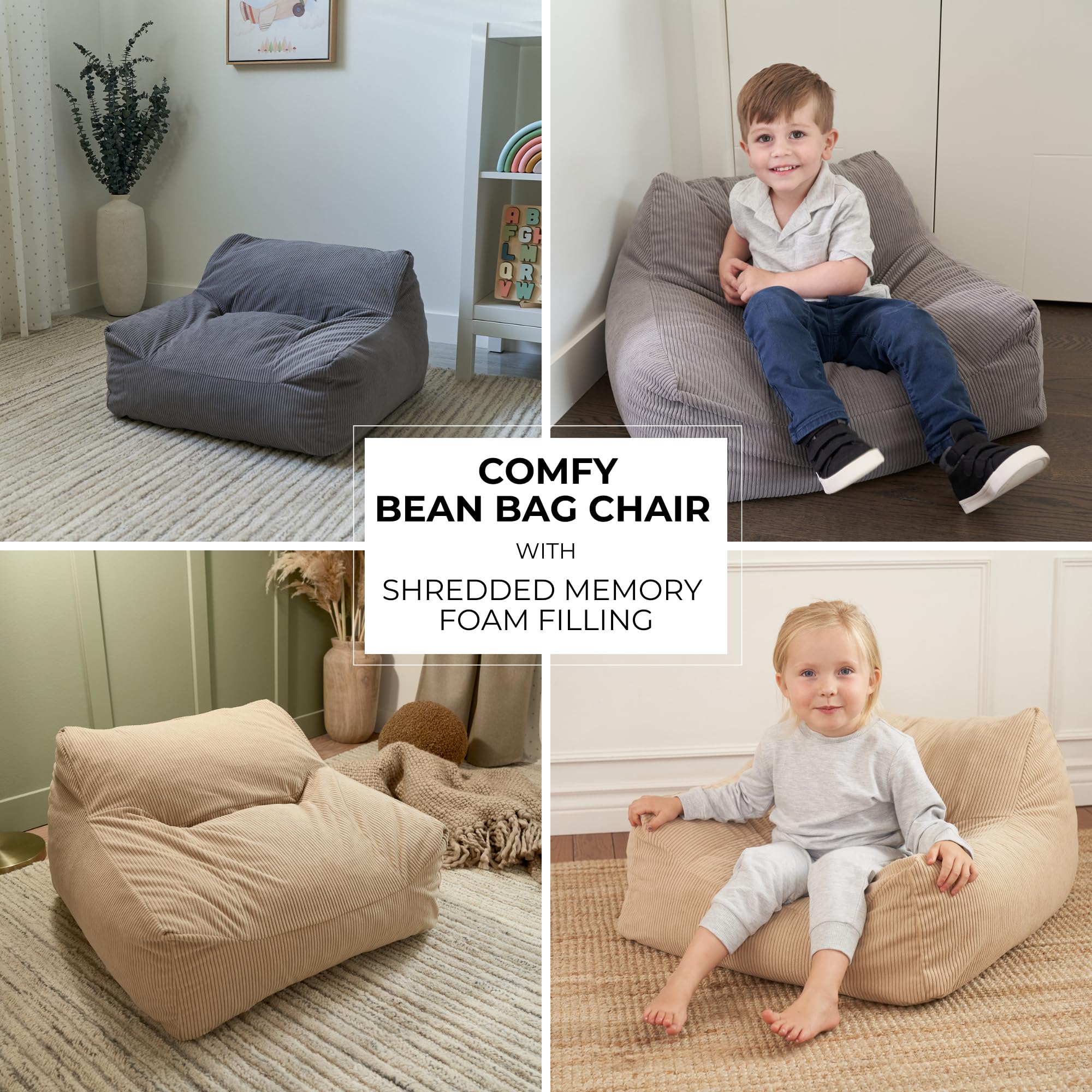 Soft Memory Foam Bean Bag Chair for Toddlers - Modern Lounger for Nursery, Playroom, or Living Room