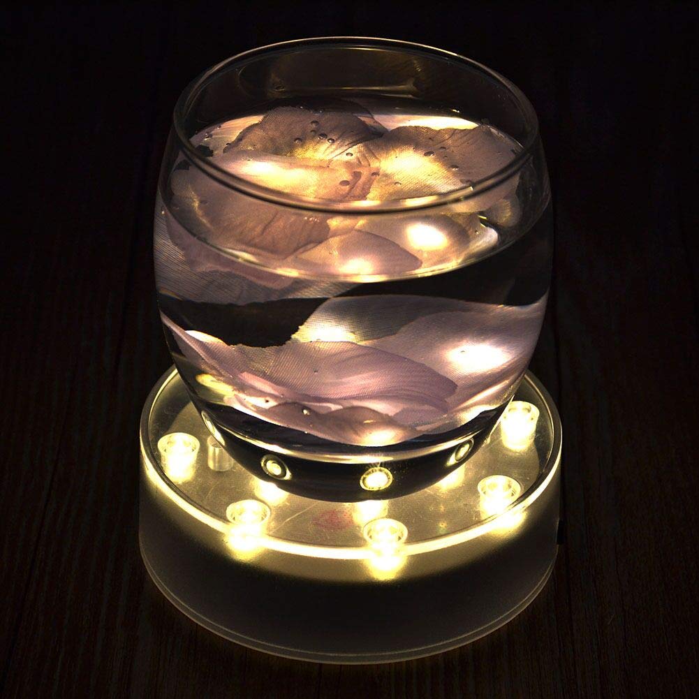 Simplelight 4 Inch LED Light Base for Centerpieces-with 15 Super Bright Warm White LED Light (4inch LED Vase Base Light, Warm White)