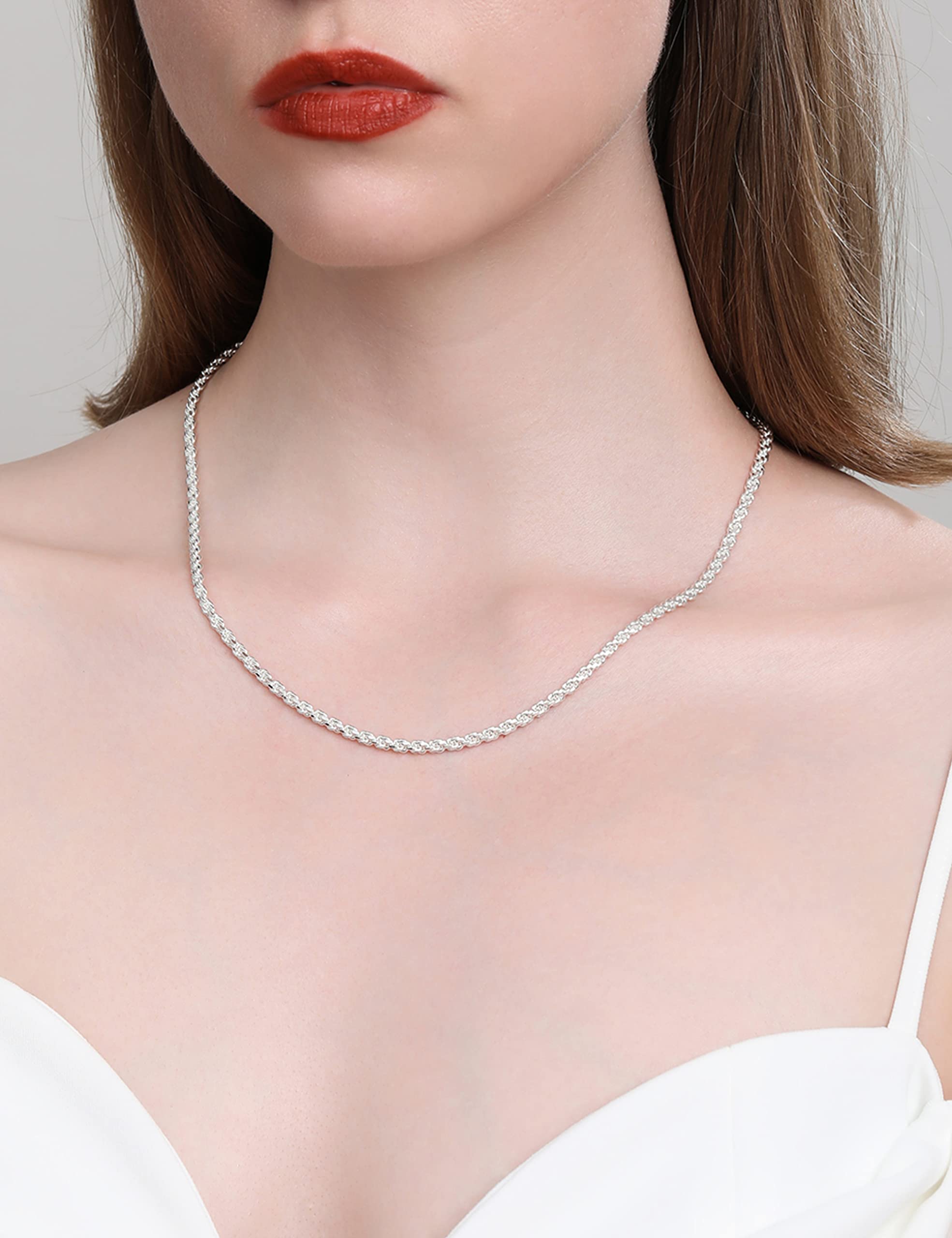 Waitsoul 925 Sterling Silver Rope Chain Lobster Clasp 2mm Silver Chain for Men Women Silver Necklace Chain 20 Inch
