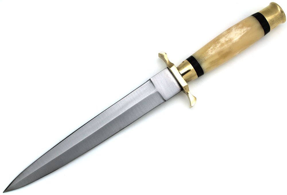 Wild Turkey Handmade Dagger Style Fixed Blade Hunting Knife w/Leather Sheath Hunting Camping Fishing Outdoors (Bone)