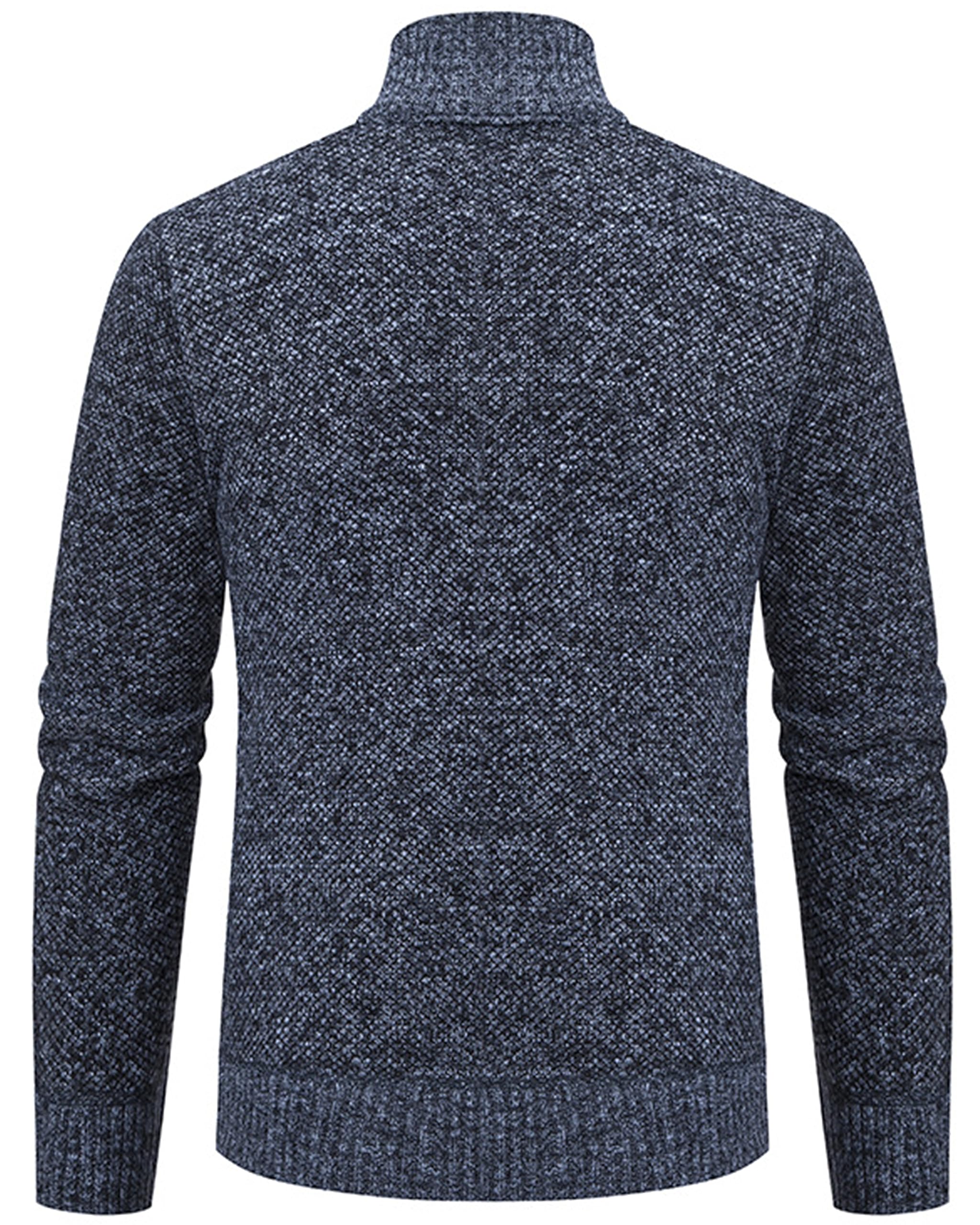 VtuAOL Men's Cardigan Sweater Warm Soft Knit Full Zip Sweater Winter Coat for Men Blue US S
