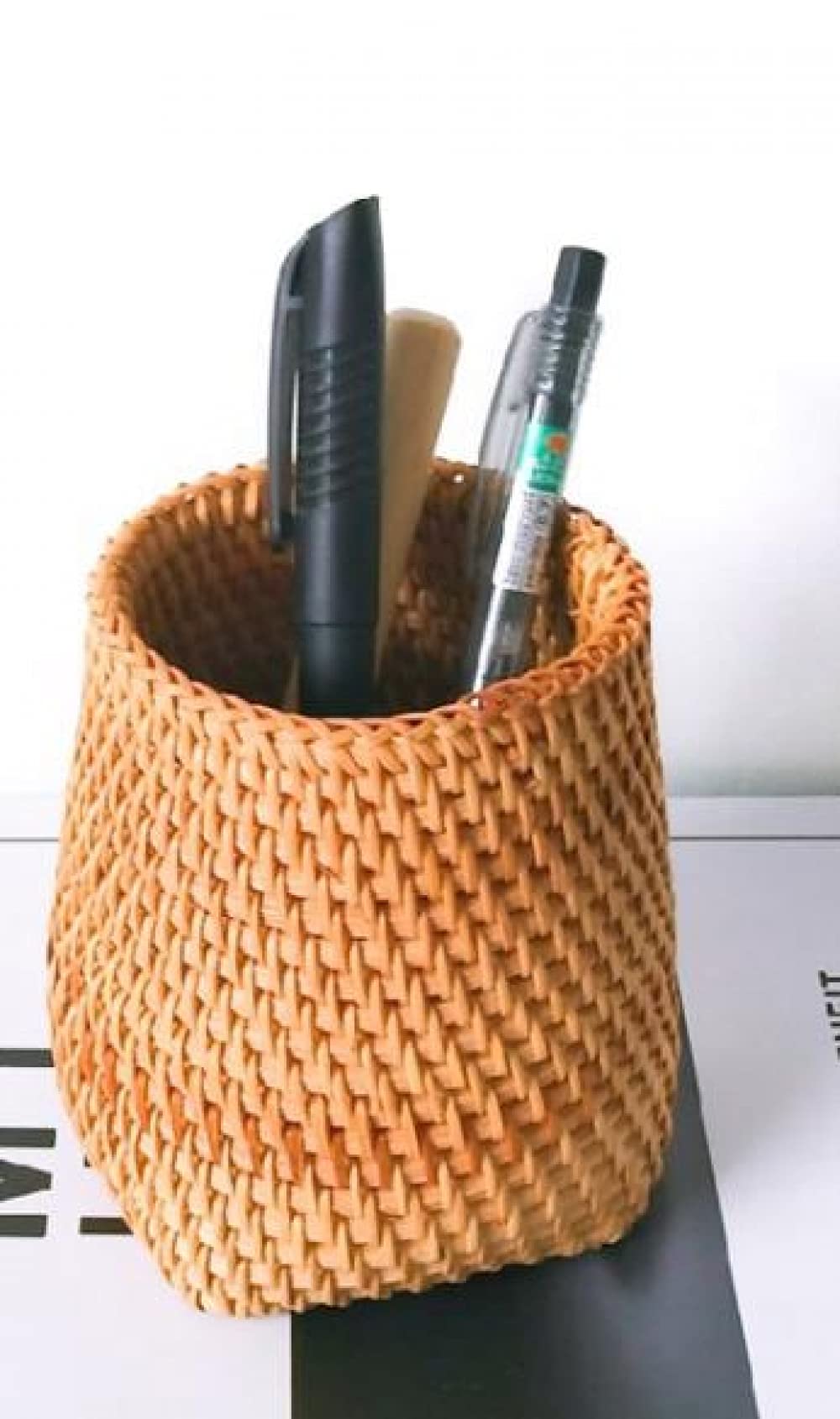 VIXPET Handmade Rattan Tea Ceremony Utensil Holder Cutlery Holder Desktop Organiser Storage Box (Brown)-C