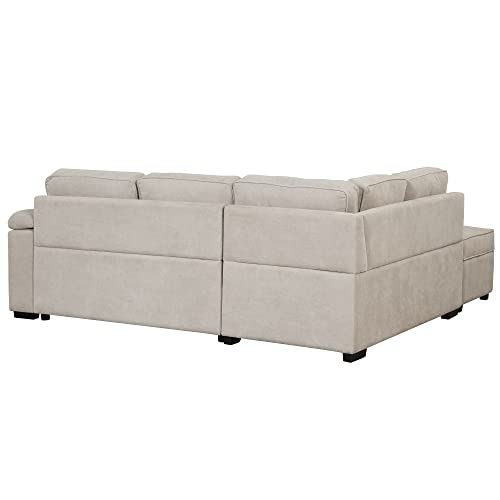 Verfur 87.4" Reversible Sleeper Sofa Bed, 2 in 1 Convertible Pull Out Sofabed with Cupholder, L Shaped Corner Couch with Storage Ottoman for Living Room,Bedroom and Small Apartment