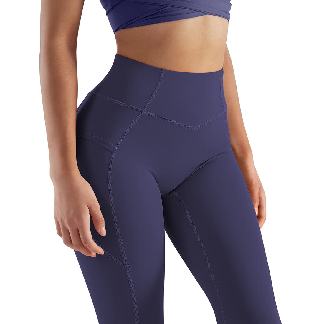 SUUKSESS Women Contour High Waisted Leggings with Pockets No Front Seam Workout Yoga Pants (Navy Blue, M)