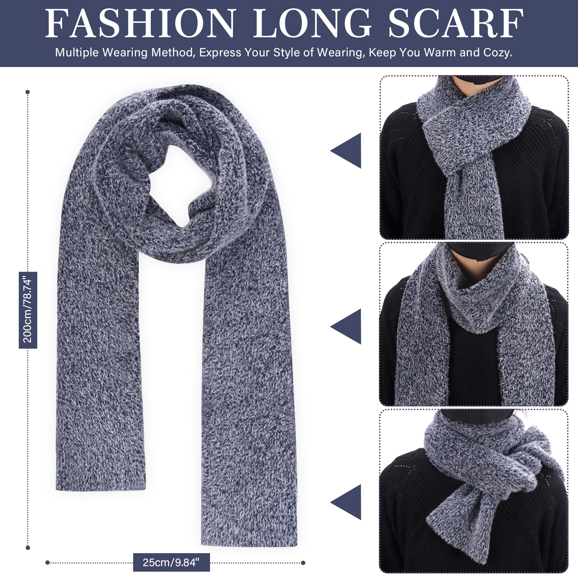 Womens Winter Warm Knit Beanie Hat Touchscreen Gloves Long Neck Scarf Set with Fleece Lined Skull Caps Gifts for Women Men