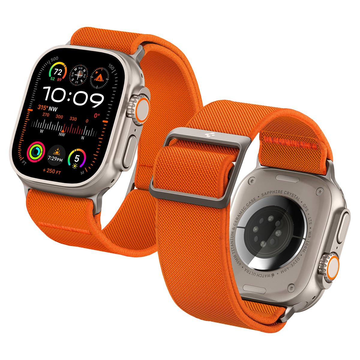 Spigen Lite Fit Ultra Band Designed for Apple Watch Band for Apple Watch Ultra2/Apple Watch Ultra 49mm, Series 9/8/SE2/7/6/SE/5/4/3/2/1 45mm/44mm/42mm Nylon Solo Loop - Orange
