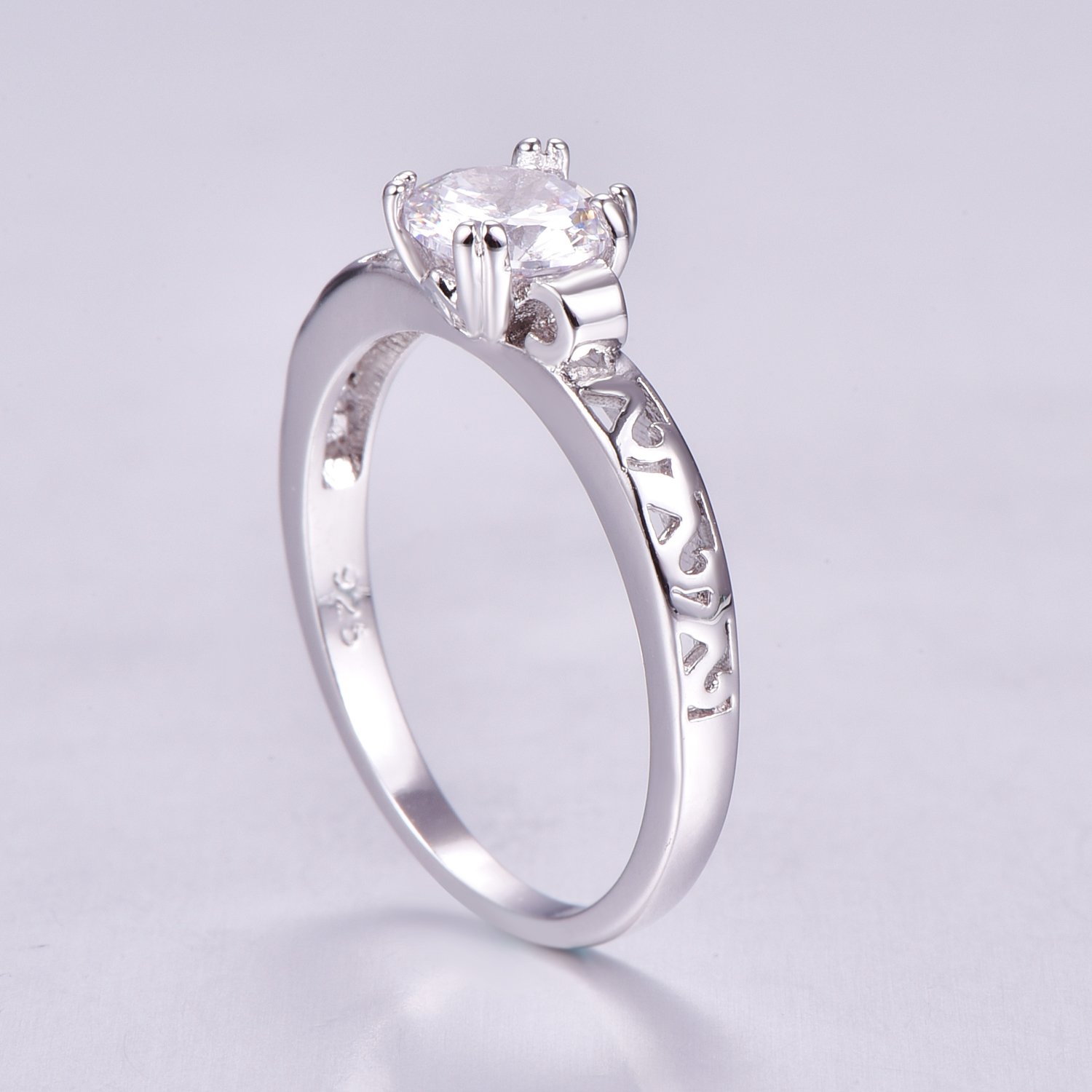 Veunora 925 Sterling Silver Created 6x6mm White Topaz Filled Engagement Wedding Rings Band for Women