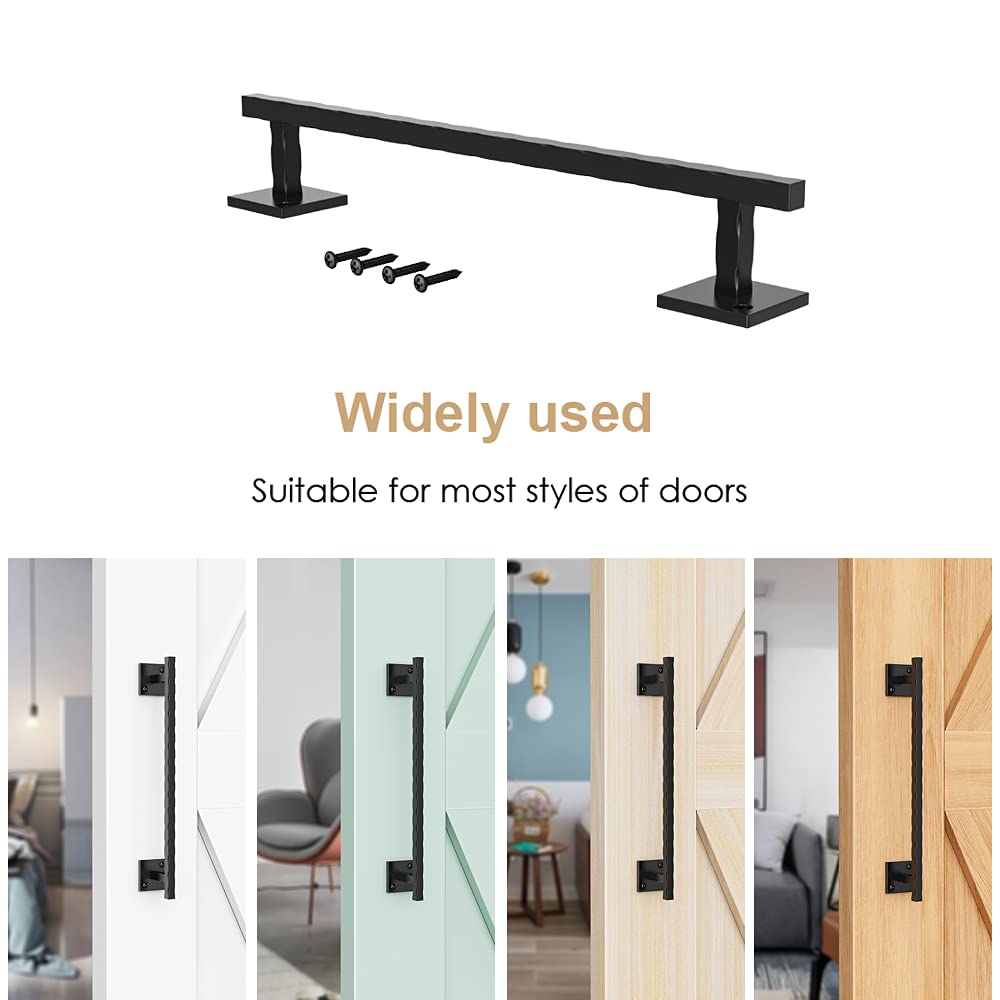 WINSOON 12" Sliding Barn Door Handle, Large Rustic Design Wavy Split Base Door Pull Handle, Black Heavy Duty Solid Metal Material, Suitable for Interior and Exterior Door, Garages, Closet