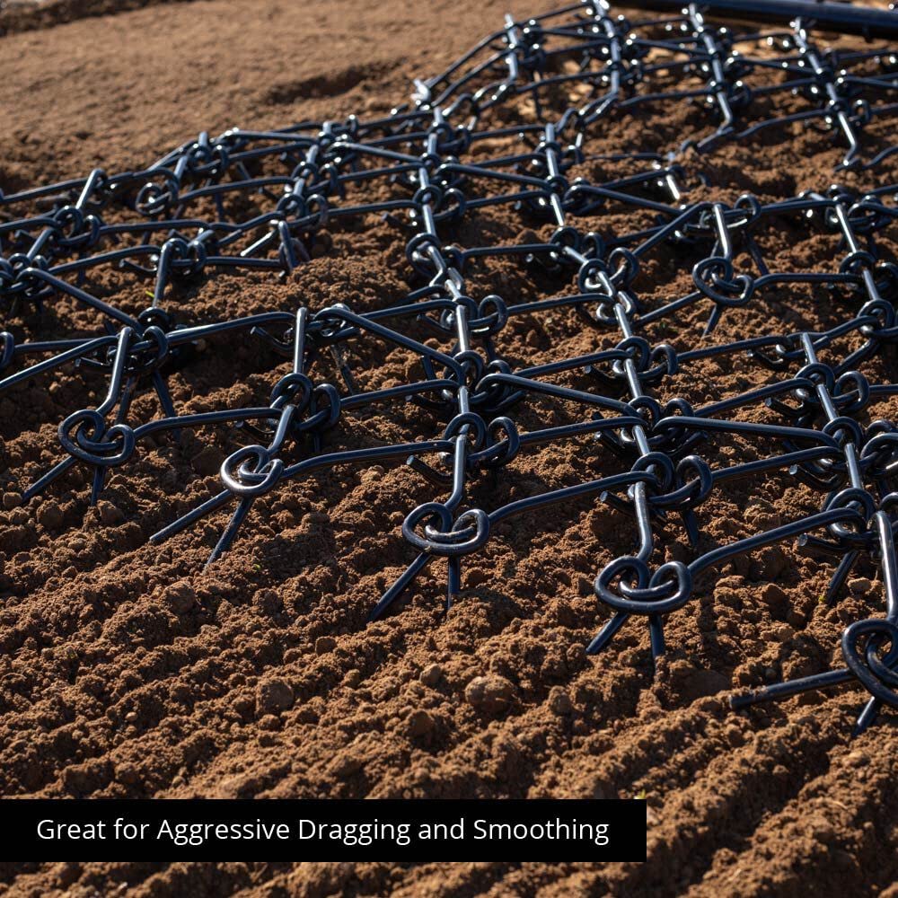 Titan Attachments Heavy Duty Drag Harrow 4 FT x 4 FT Leveling Grading Steel Mesh, 3/8in Tines, Tow Behind Agricultural-Style Drag