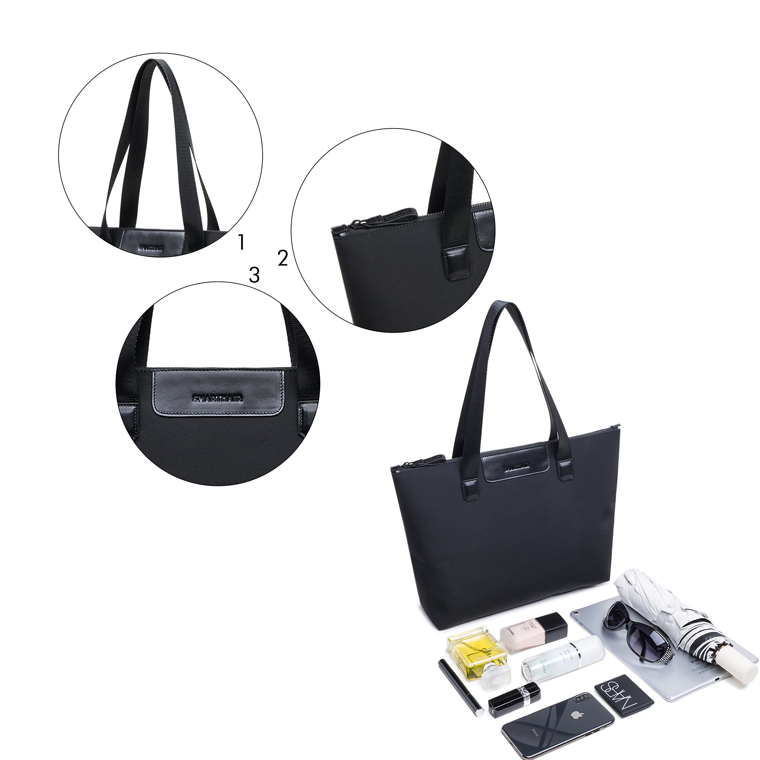 SMARTHAIR Womens Shoulder Bag Nylon Top Handle Satchel Handbag Tote Purse,Black,M,TA21