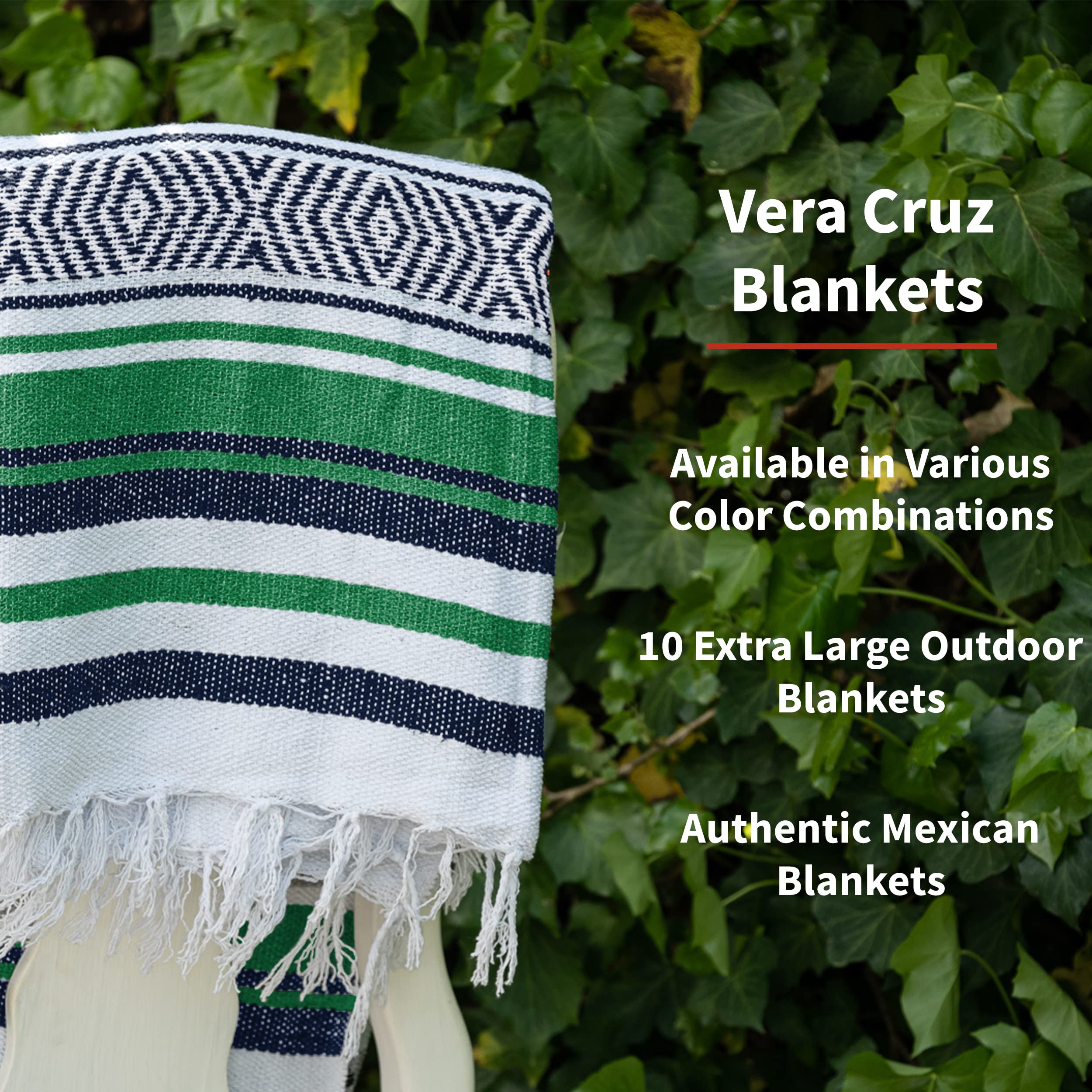 Vera Cruz Mexican Blankets and Throws, 10 Pack Mexican Blanket, 75" x 53" Yoga Blankets for Schools and Studios, Camping, Picnic, or Beach Blanket, Burgundy/White/Black