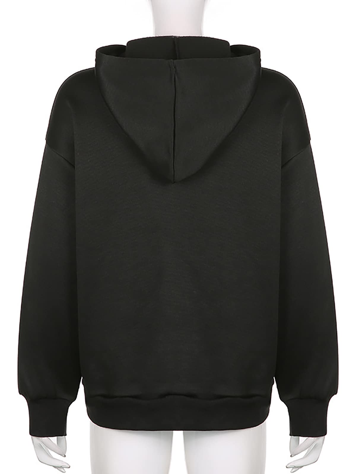 Womens Y2K Fairy Grunge Zip Up Hoodie Oversized Goth Jacket Sweatshirt With Pockets E-Girl 90s Aesthetic Gothic (A2-Black, Small)