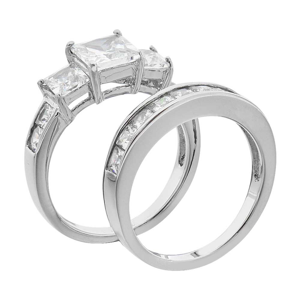 Stainless Steel Princess Cut Wedding Ring Sets For Women Cubic Zirconia Bridal Jewelry size 5-10