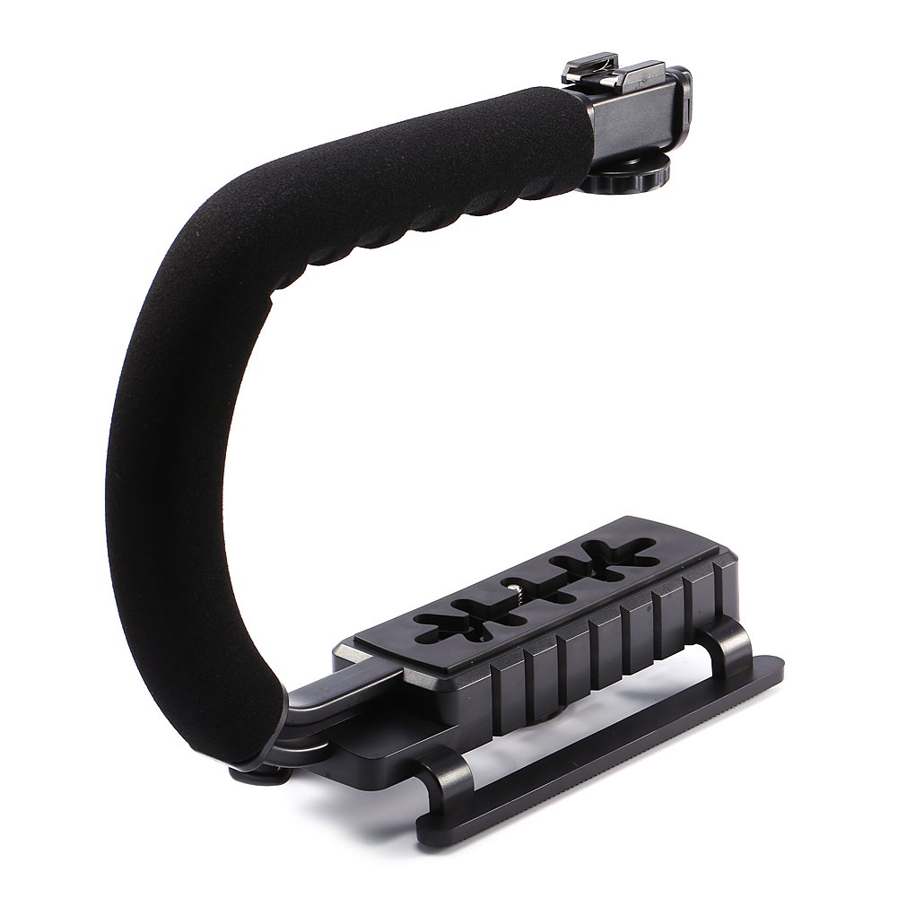 Video Action Stabilizing Handle Grip, C/U Shape Bracket Grip Camera/Camcorder Handheld Stabilizer with Hot-Shoe Mount