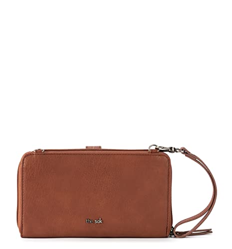 The Sak Iris Large Smartphone Crossbody Bag in Crochet and Faux Leather, Convertible Wristlet Purse Design, Bamboo Static