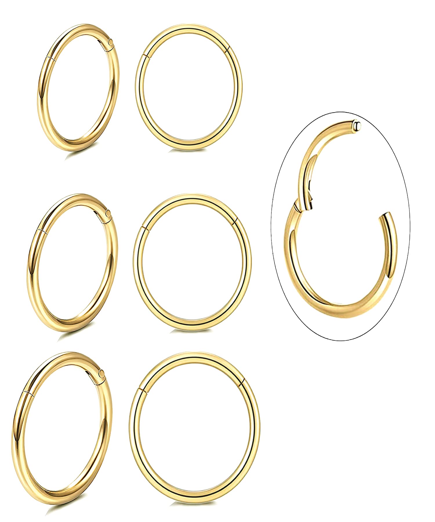 Unisex Dainty Tiny 18k Real Gold Plating Cartilage Hoop Earrings, 16G Surgical Steel Small Endless Hinged Hoops Earring for Earlobe Helix Rook Daith Conch