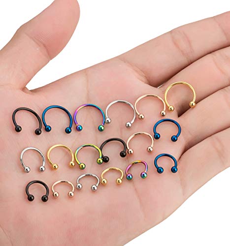 YOVORO 18Pcs 18G Stainless Steel Septum Piercing Nose Rings Hoop Cartilage Tragus Body Piercing Jewelry