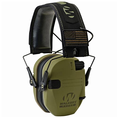 Walker's Razor Slim Shooter Electronic Hunting Folding Hearing Protection Earmuffs w/Noise Reduction and Sound Amplification, Green Patriot (2 Pack)